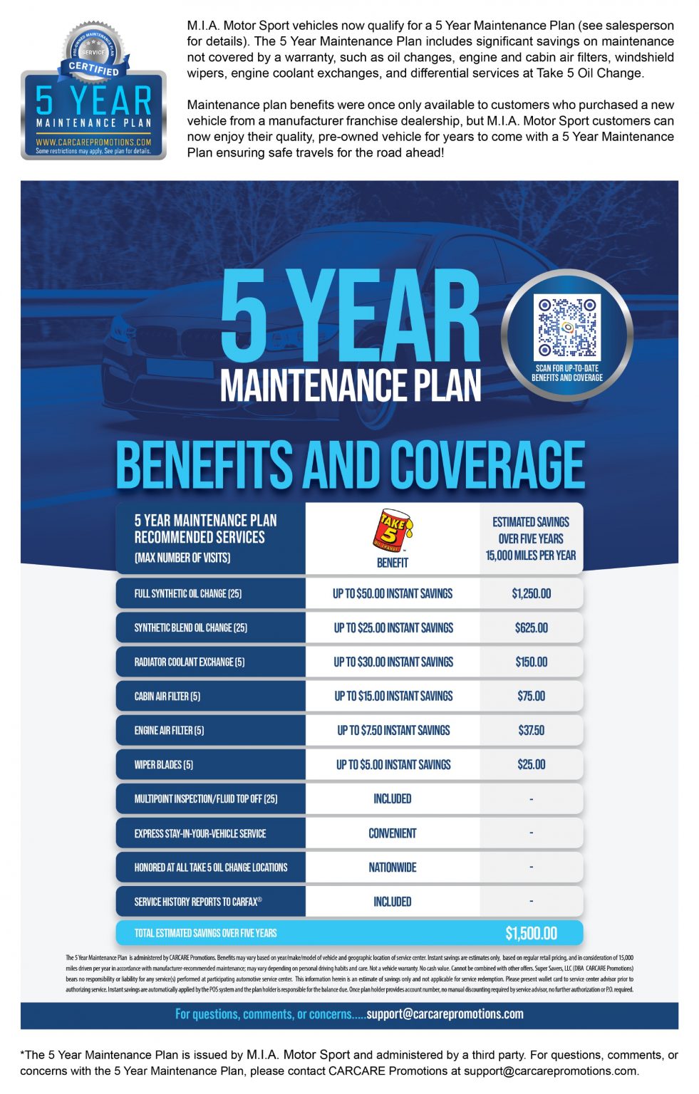 Five Year Maintenance Plan - MIA Motor Sport